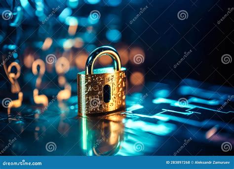 Illustration Of Closed Padlock On Computer Motherboard Cybersecurity Safety Concept