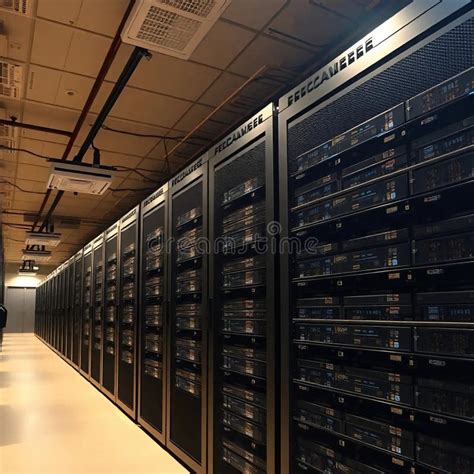 Data Center Server Racks With Glowing Led Light Networking Technology Equipment Digital