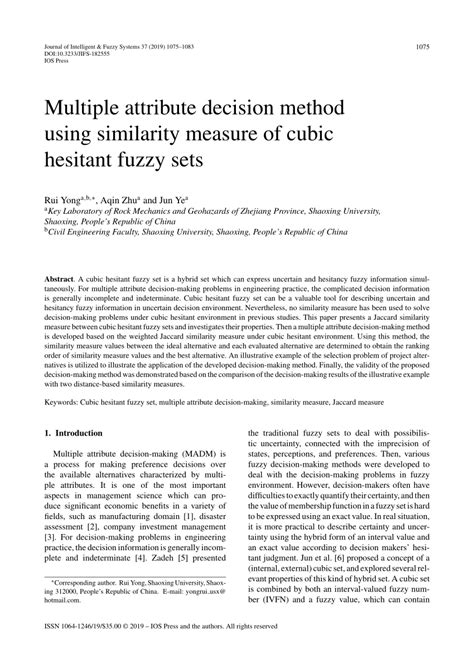 Pdf Multiple Attribute Decision Method Using Similarity Measure Of