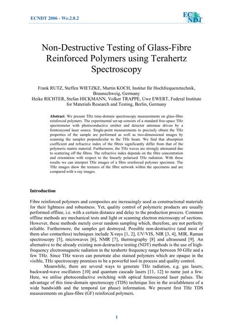 Pdf Non Destructive Testing Of Glass Fibre Reinforced Polymers Using