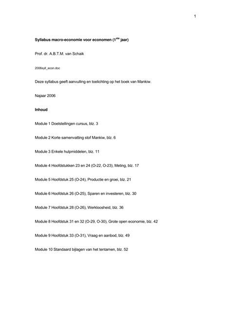 Pdf Syllabus Macro Economie Voor Economen 1 Ste Jaar