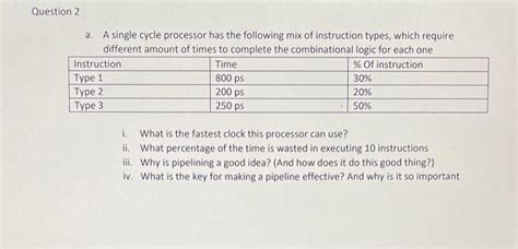 Solved A A Single Cycle Processor Has The Following Mix Of