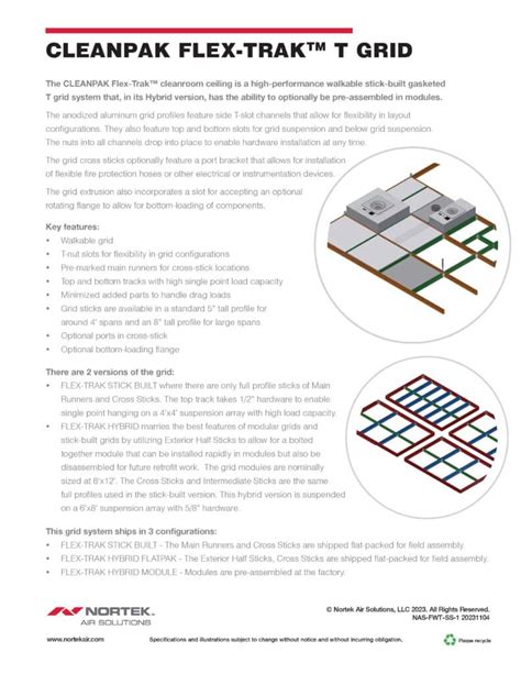 Cleanpak Flex Trak™ T Grid Ceiling System Nortek Cleanspace