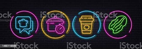 끓는 팬 테이크아웃 커피 요리 모자 최소 라인 아이콘 웹 응용 프로그램의 경우 벡터 인쇄 빛에 대한 스톡 벡터 아트 및 기타