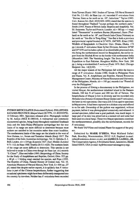 Pdf Geographical Distribution Python Reticulatus Reticulated Python Philippines Batanes