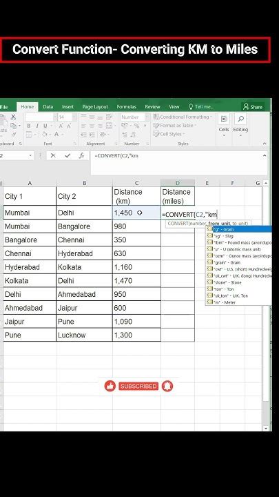 Convert Function Ms Excel Excel Convert Kmtomiles Exceltips