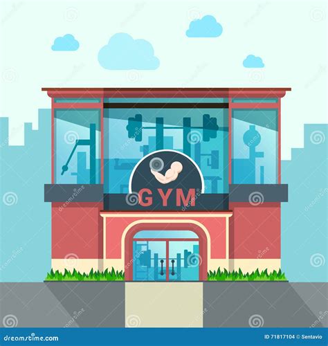 Gym Building Exterior Outdoor Front View Facade Sh Stock Vector