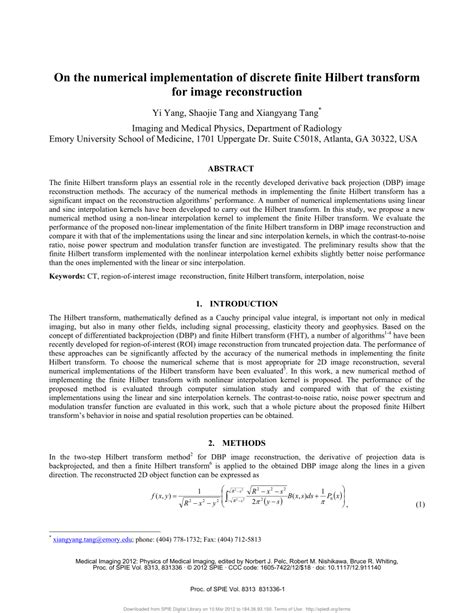 Pdf On The Numerical Implementation Of Discrete Finite Hilbert