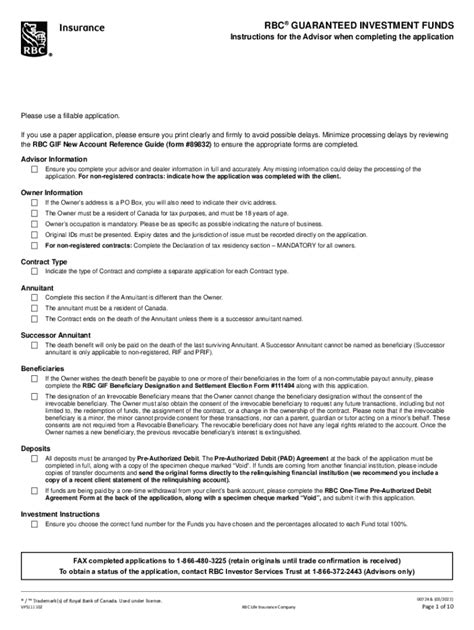 Fillable Online RBC Guaranteed Investment Funds RSP Sample Application Fax Email Print PdfFiller
