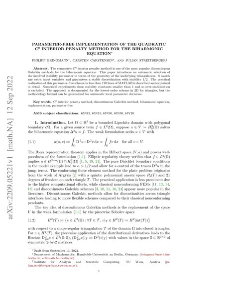 Pdf Parameter Free Implementation Of The Quadratic C0 Interior Penalty Method For The