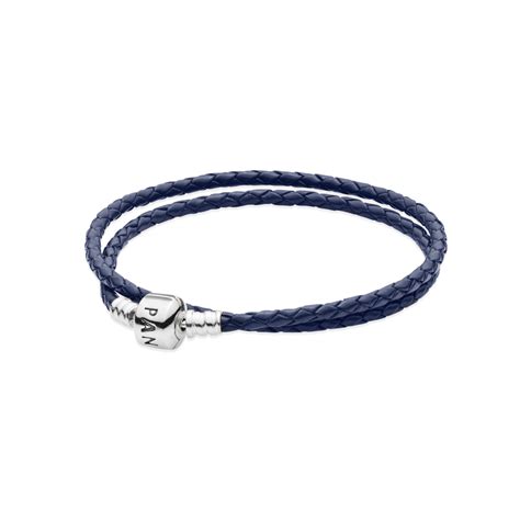 Pandora Silver Leather Bracelet Double Dark Blue Blue Leather