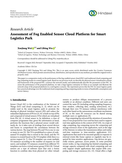 Pdf Assessment Of Fog Enabled Sensor Cloud Platform For Smart