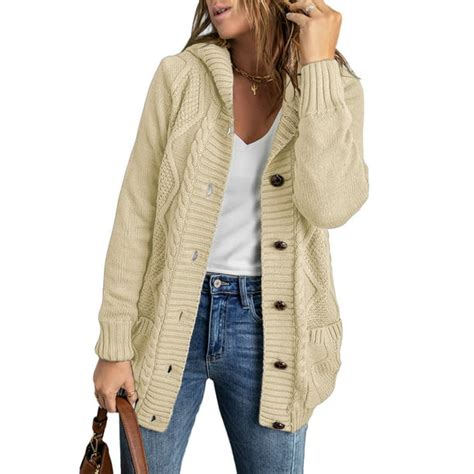 Eytino Hooded Cardigan Sweaters For Women Long Sleeve Button Down Knit Sweater Coat Outwear With