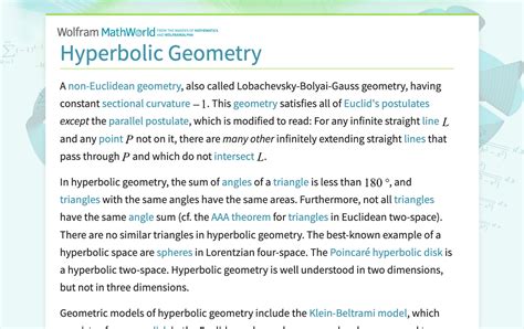 Hyperbolic Geometry From Wolfram Mathworld