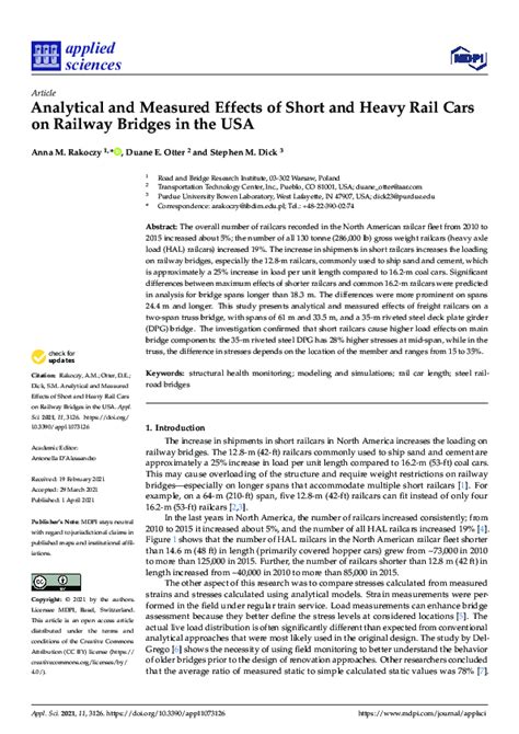 Pdf Analytical And Measured Effects Of Short And Heavy Rail Cars On Railway Bridges In The Usa