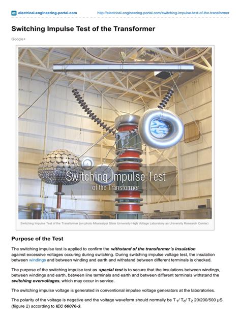Switching Impulse Test Of The Transformer Pdf Transformer Electrical Engineering
