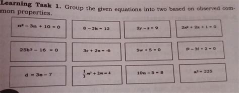 Solved Learning Task 1 Group The Given Equations Into Two Based On