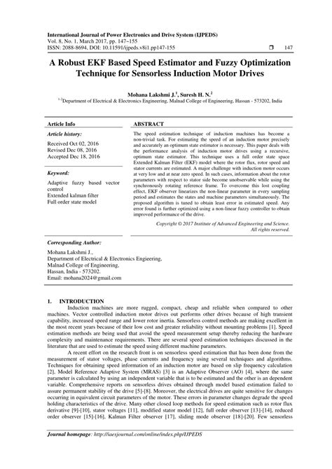 Pdf A Robust Ekf Based Speed Estimator And Fuzzy Optimization