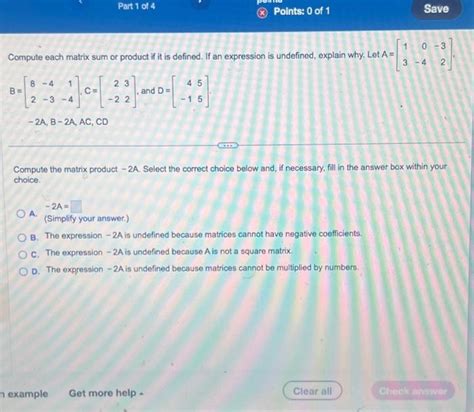 Solved Compute Each Matrix Sum Or Product If It Is Defined Chegg Com