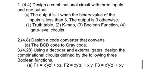 solved 1 4 4 design a combinational circuit with three