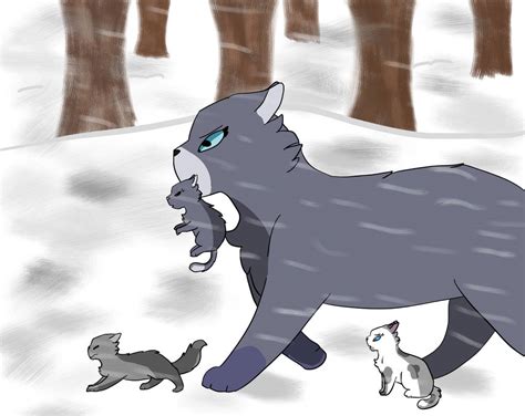 Bluestar And Her Kits In A Blizzard By Shazabomb101 On Deviantart