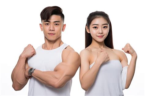 Premium Photo Sporty Young Couple Muscle Posing Isolated White Background