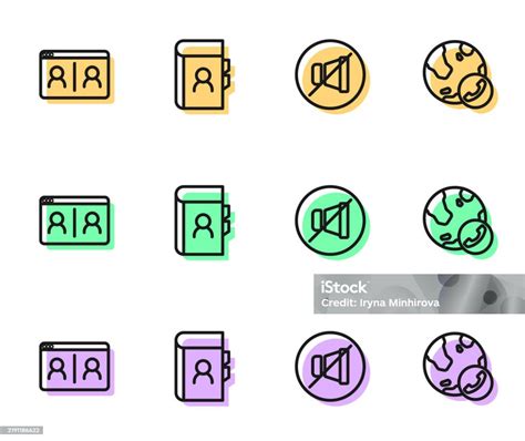 회선 음소거 마이크 화상 채팅 회의 전화 번호부 및 아이콘을 설정합니다 벡터 Brand Name Online Messaging Platform에 대한 스톡 벡터 아트 및