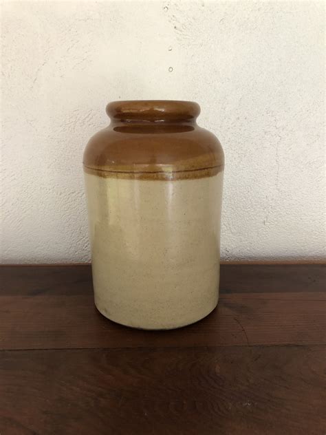 Antique Stoneware Crock Chocolate Brown Glaze Jar Butter Crock Kitchen