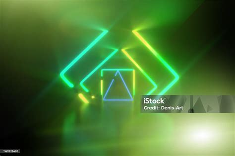 미래 공상 과학 소설 아름다운 현대 네온 빛나는 사각형 프레임 모양의 선 은 어두운 빈 그런지 콘크리트 방 배경 3d 렌더링에 색칠 된 빛 0명에 대한 스톡 사진 및 기타