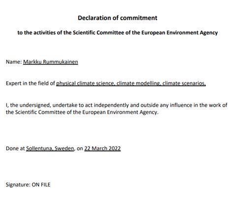 Annual Declaration Of Commitment M Rummukainen 2022