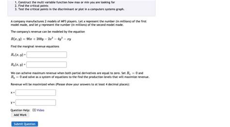 Solved 1 Construct The Multi Variable Function How Max Or