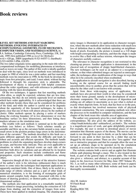 Level Set Methods And Fast Marching Methods Evolving Interfaces In