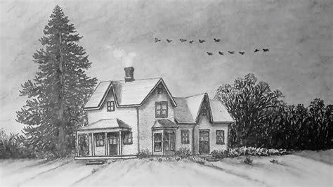 House Drawing Landscape With Pencil Pencil Landscape Sketch Youtube