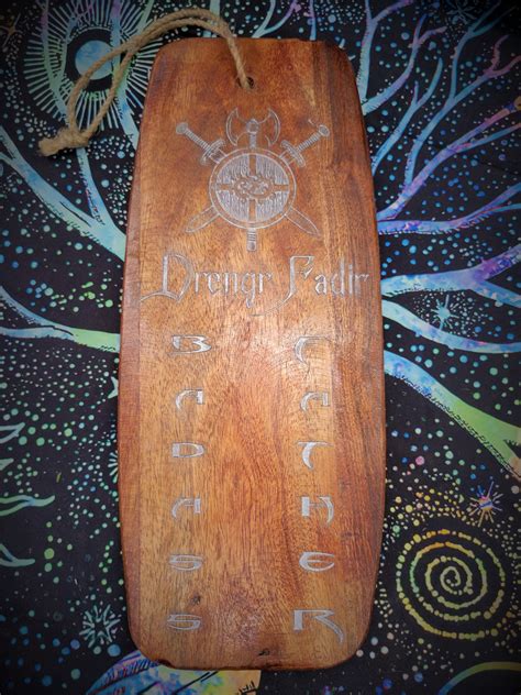 Viking Decor Norse Drengr Fadir Runes With English Translation On Reverse Side Wood Plaque Wall