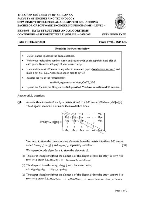 Eex4465 2020 Cat 2 Data Structures And Algorithm Page 1 Of 2 The