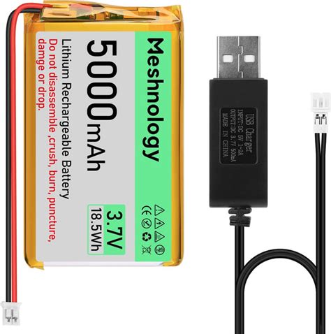 37v 5000mah Lipo Battery With Usb Charger For Arduino Esp32 And Drone Meshnology