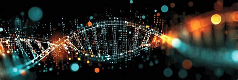 Digital Dna Helix Illuminated By Binary Code And Lights Representing