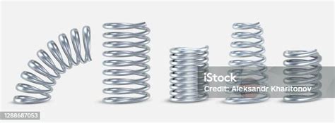 스프링 메탈 스트레이트 테이퍼 원상 짧고 긴 사실적인 세트 압축 코일 나선형 용수철에 대한 스톡 벡터 아트 및 기타 이미지