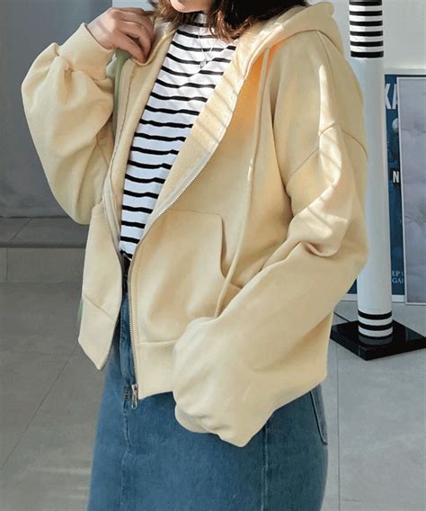 [44 88] 시리얼 크롭 후드 집업 3color 가을 후드티 코튼 무지 루즈핏 쭈리 빅사이즈