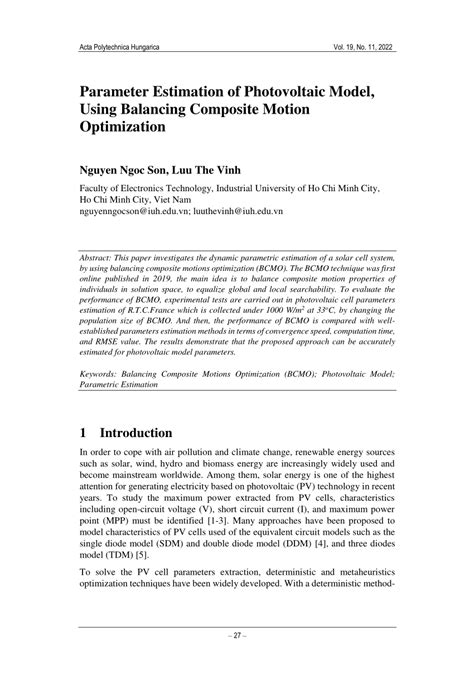 pdf parameter estimation of photovoltaic model using balancing