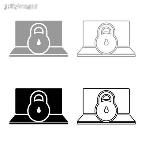 Laptop Lock Personal Data Security Cyber Access Concept Locked Padlock Use Set Icon Grey Black