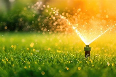 Premium Photo Automatic Sprinkler Lawn Watering System Water In Motion Blur Copy Space Image