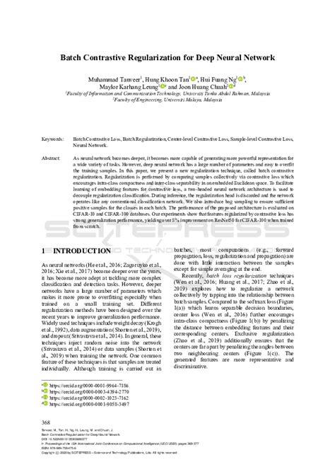 Pdf Batch Contrastive Regularization For Deep Neural Network