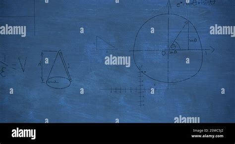 Animation Of Mathematical Equations And Diagrams Floating Against Blue Chalboard Stock Video