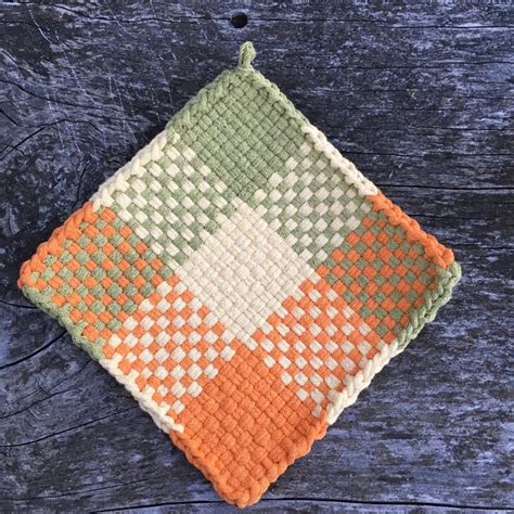 8 Orange Yellow Green Woven Cotton Loop Potholder Etsy New Zealand Potholder Patterns