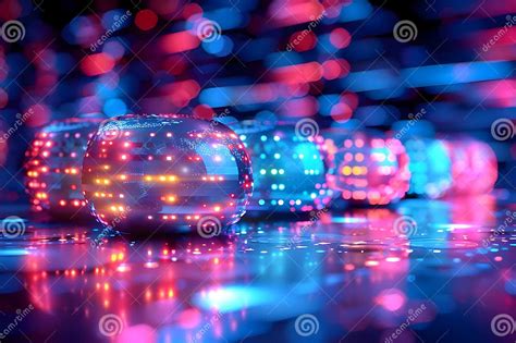 A Futuristic Colorful Display Of Glowing Orbs With Dynamic Lights And Reflections Stock