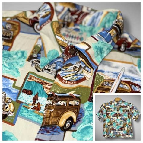 Reyn Spooner Woody Vintage Car Hawaiian Button Shirt Waikiki Surf Aloha