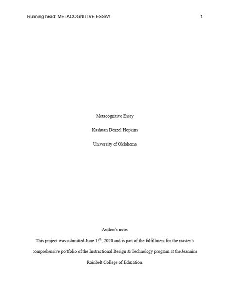 Metacognitive Essay Khopkins Pdf Instructional Design Learning