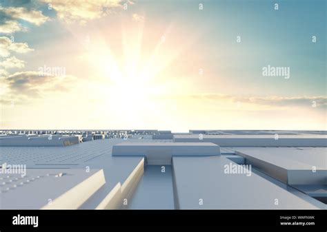 Abstract Futuristic Surface Of A Spaceship Against The Backdrop Of Dramatic Sunset Or Sunrise