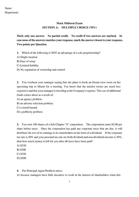 Mock Midterm 2023mar Mock Exam Mock Midterm Exam SECTION A MULTIPLE CHOICE 70 Mark Only